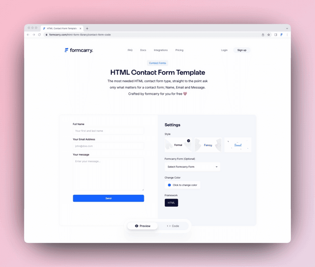 React Contact Form with Only Frontend | Formcarry.